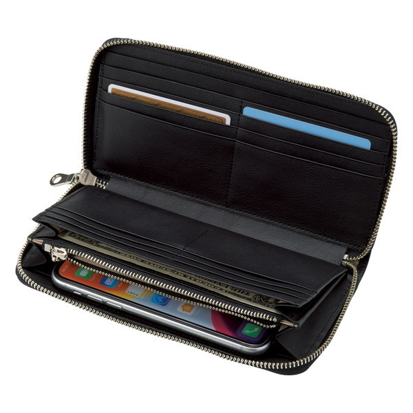 良品工房 良品工房 日本製牛革型押ラウンド財布（ブラック） JK21-248