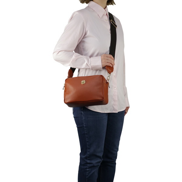 小田清 豊岡工房 牛革ダブルファスナーショルダーバッグ キャメル