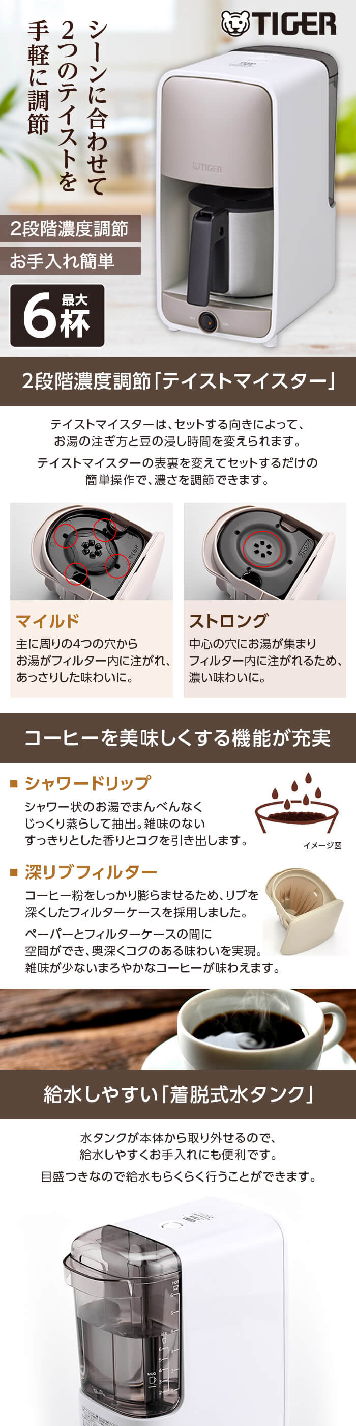 TIGER ADC-A061WG グレージュホワイト [コーヒーメーカー] | 激安の新品・型落ち・アウトレット 家電 通販 XPRICE - エクスプライス (旧 PREMOA - プレモア)