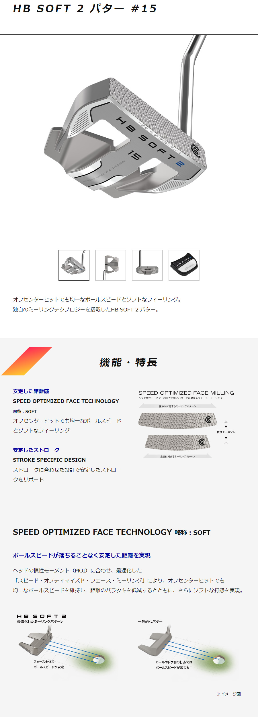【日本正規品】 クリーブランド HB SOFT2 パター 2024年モデル HB SOFT2 ピストルオーバーサイズグリップ #15 34 ...