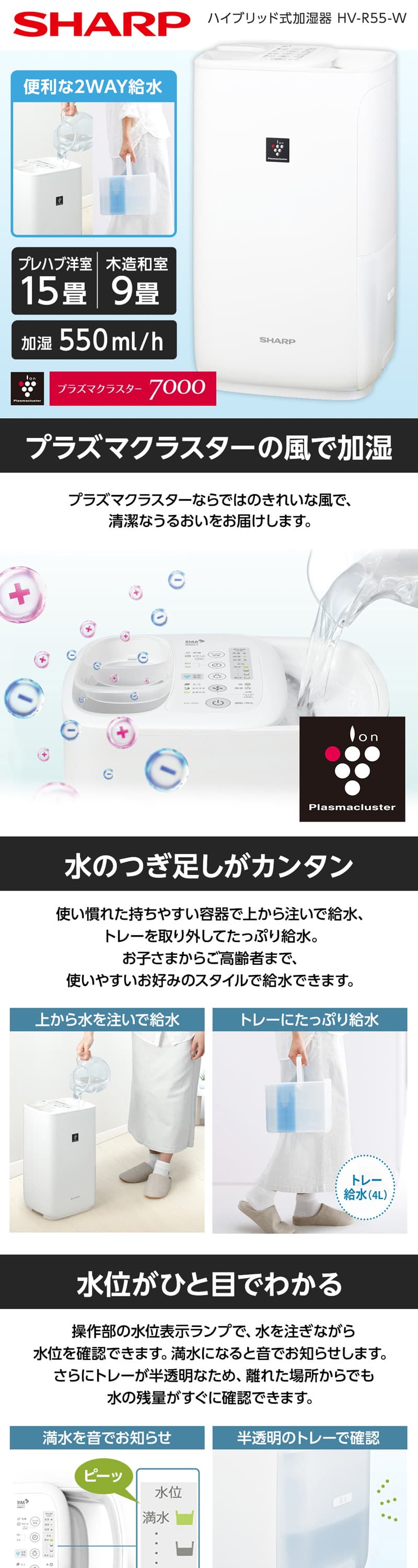 SHARP HV-R55-W プレミアムホワイト プラズマクラスター [ハイブリッド式加湿器 (木造9畳/コンクリ15畳まで)] | 激安の新品・型落ち・アウトレット 家電 通販 XPRICE ...