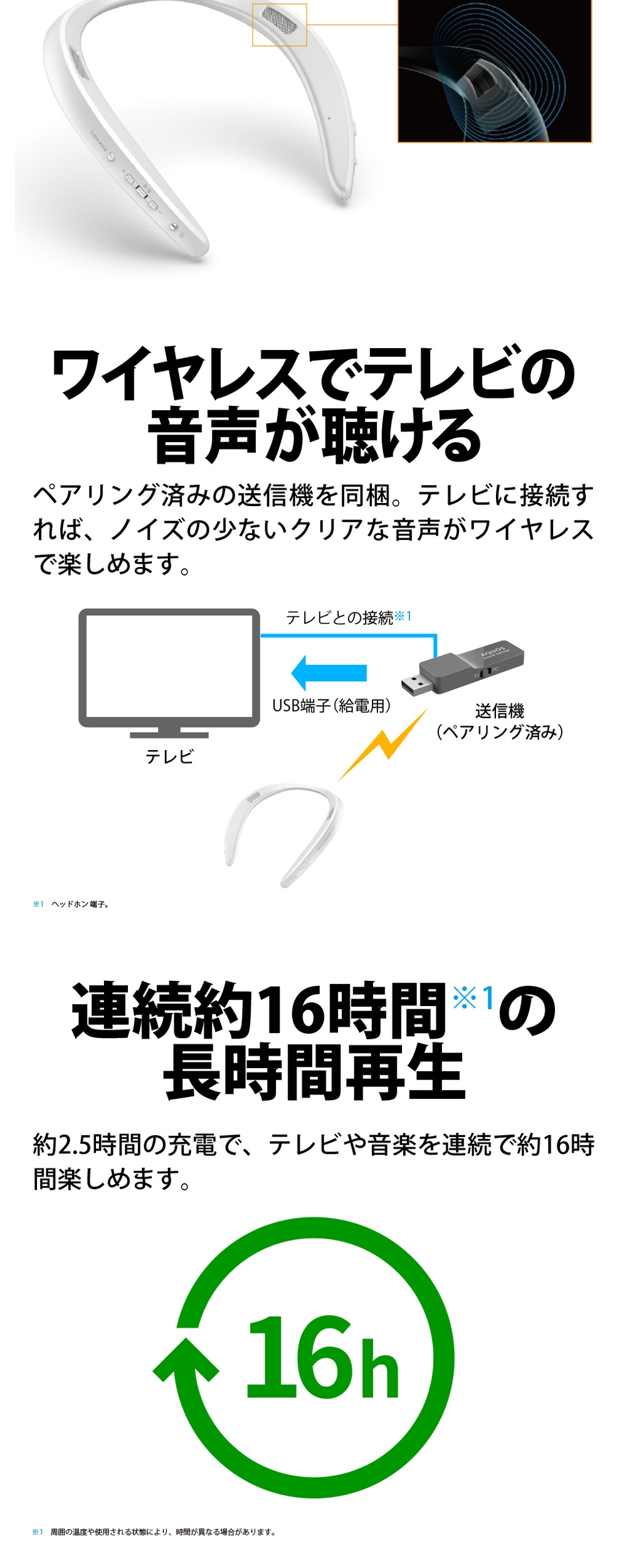 SHARP AN-SS3-W ホワイト AQUOSサウンドパートナー [ウェアラブルネックスピーカー] | 激安の新品・型落ち・アウトレット 家電 通販 XPRICE - エクスプライス (旧 ...