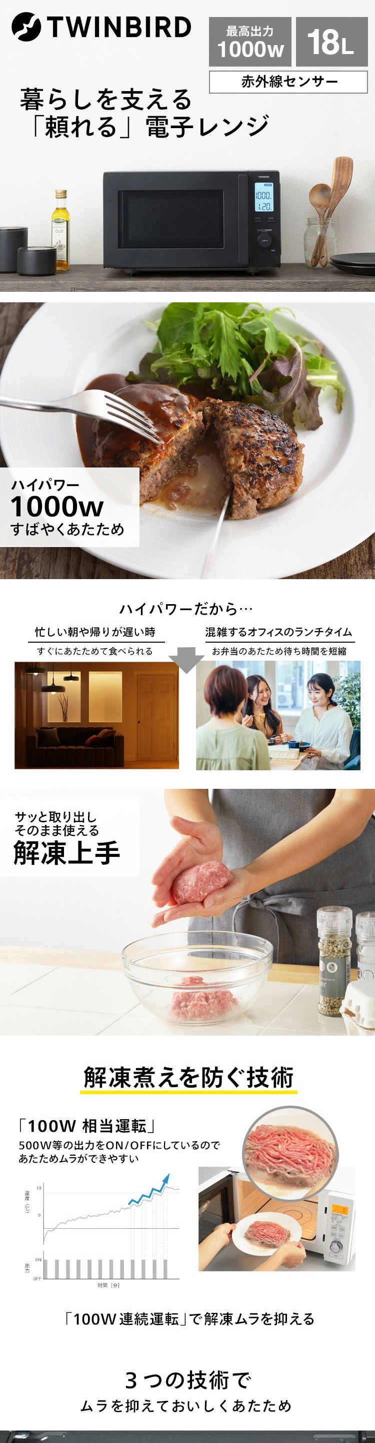TWINBIRD DR-F282B ブラック [センサー付フラット単機能電子レンジ (18L)] | 激安の新品・型落ち・アウトレット 家電 通販 XPRICE - エクスプライス (旧 ...